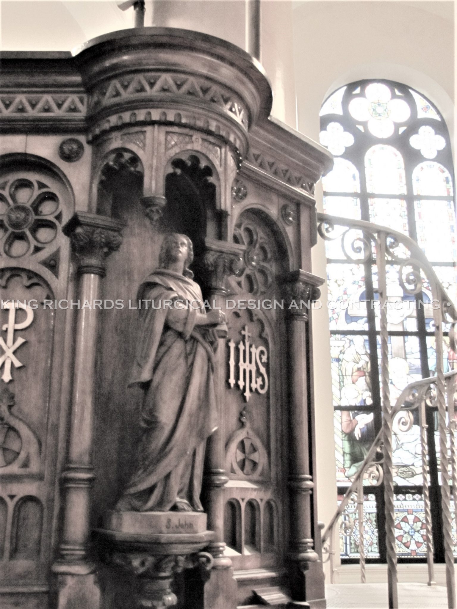 Hand Carved Wood Pulpit with Four Evangelists - King Richards
